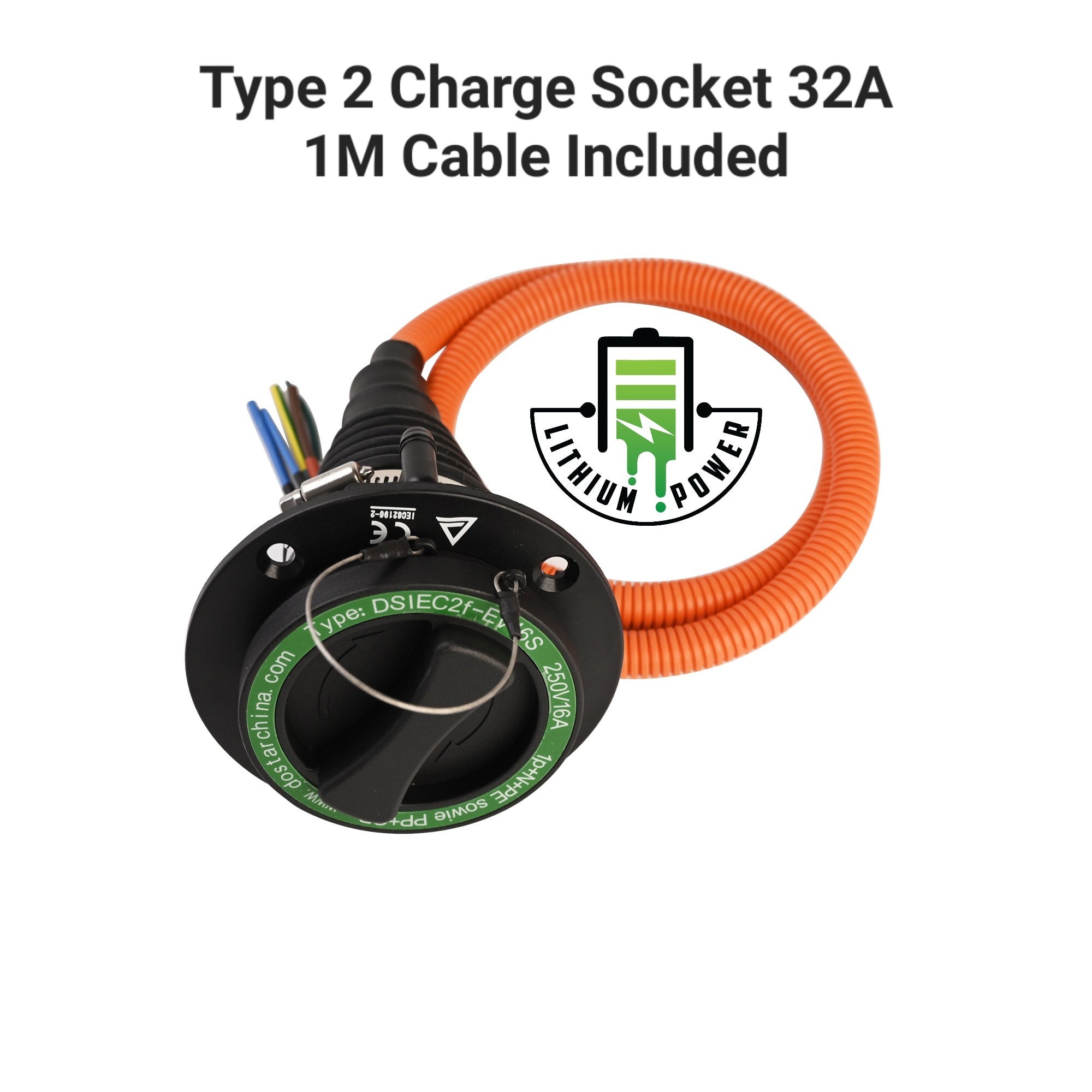 Type 2 J1772 Charge Socket 32A 1M Cable | Lithium Power